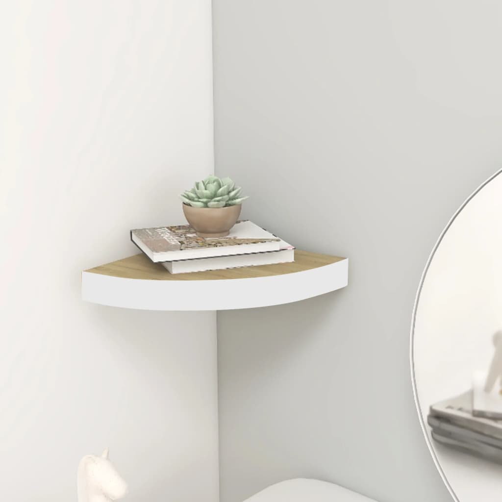 Wall Corner Shelf Oak and White 25x25x3.8 cm MDF – Croft Home & Garden