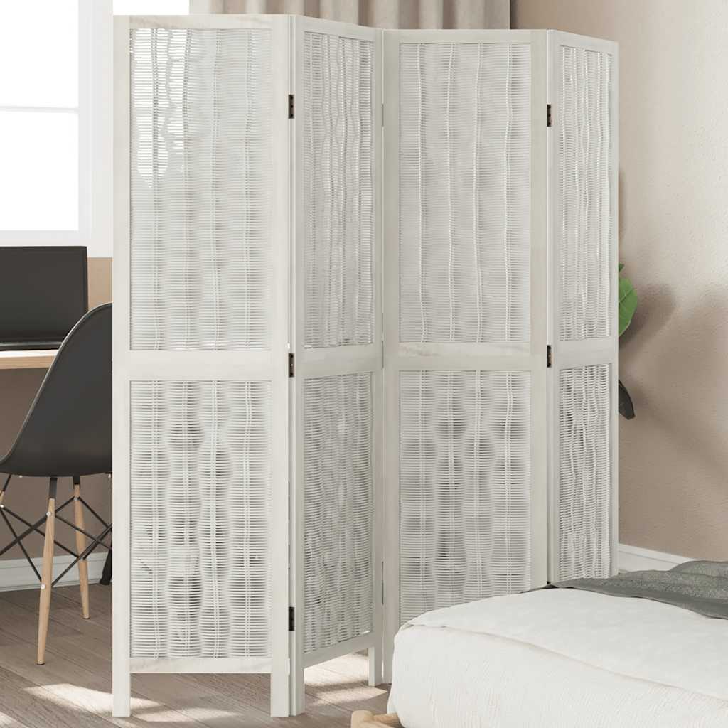 Room Divider 4 Panels White Solid Wood Paulownia – Croft Home & Garden