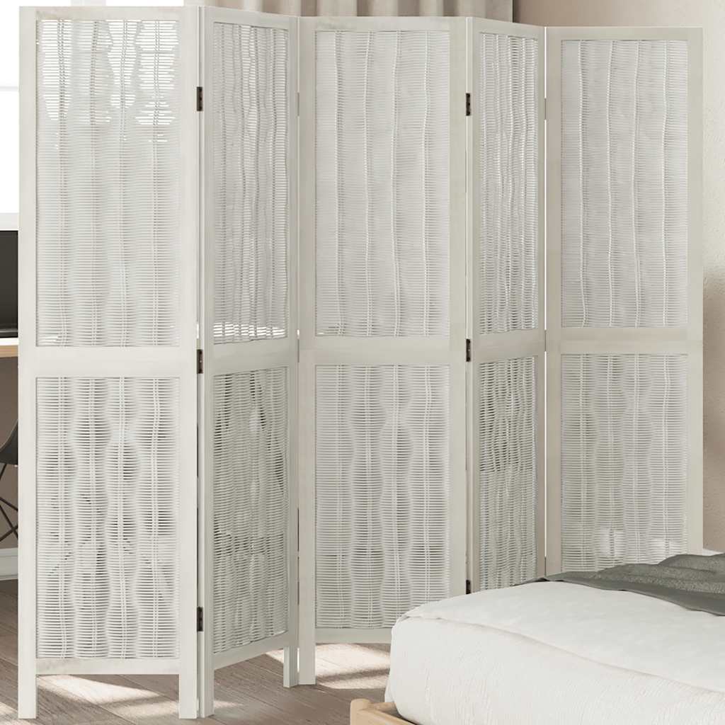 Room Divider 5 Panels White Solid Wood Paulownia – Croft Home & Garden