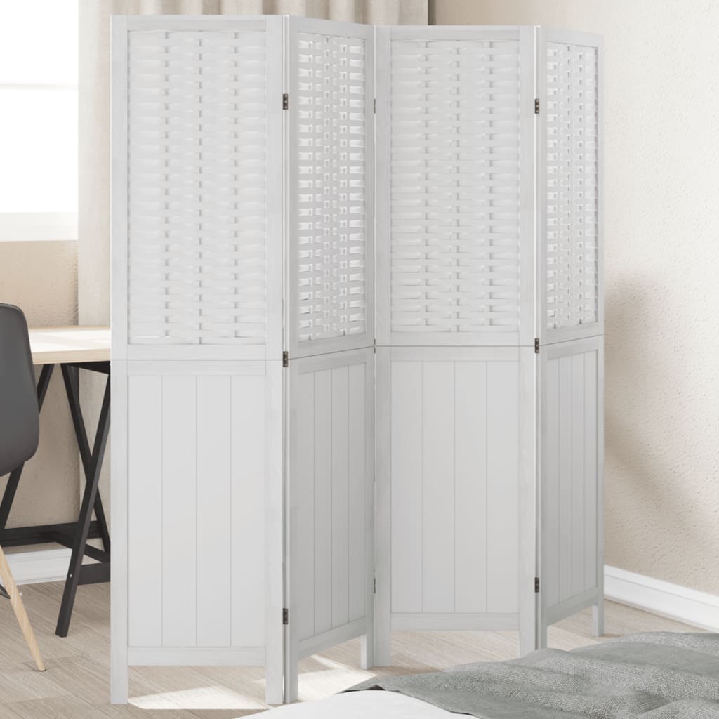 Room Divider 4 Panels White Solid Wood Paulownia – Croft Home & Garden
