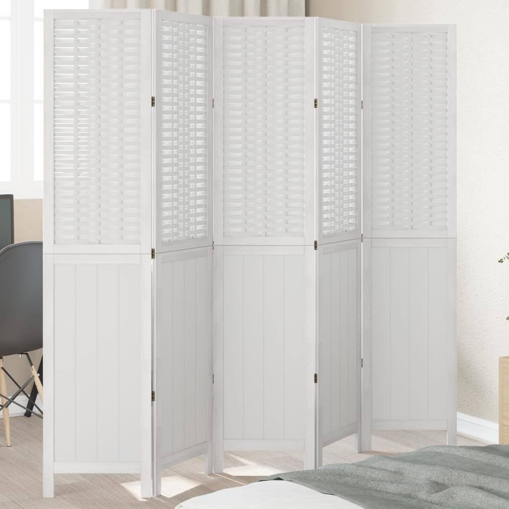 Room Divider 5 Panels White Solid Wood Paulownia – Croft Home & Garden
