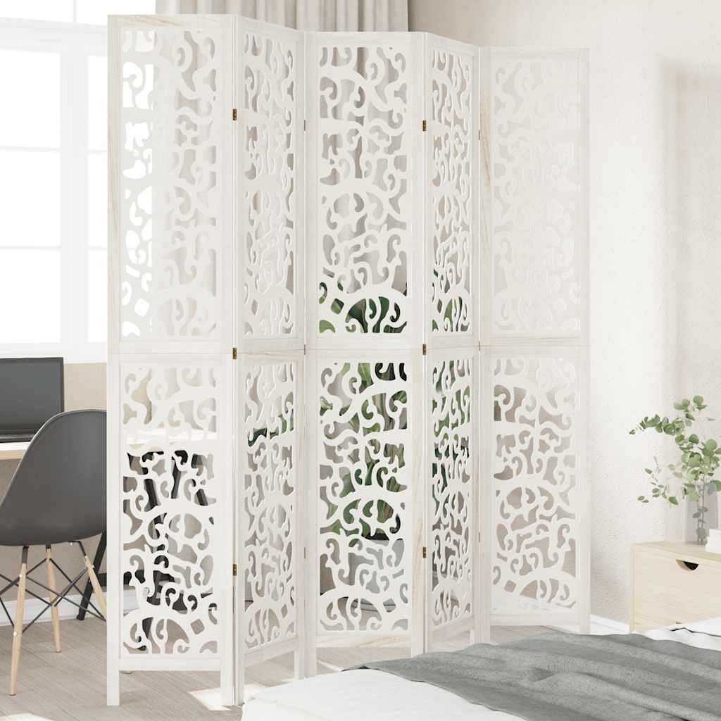 Room Divider 5 Panels White Solid Wood Paulownia – Croft Home & Garden