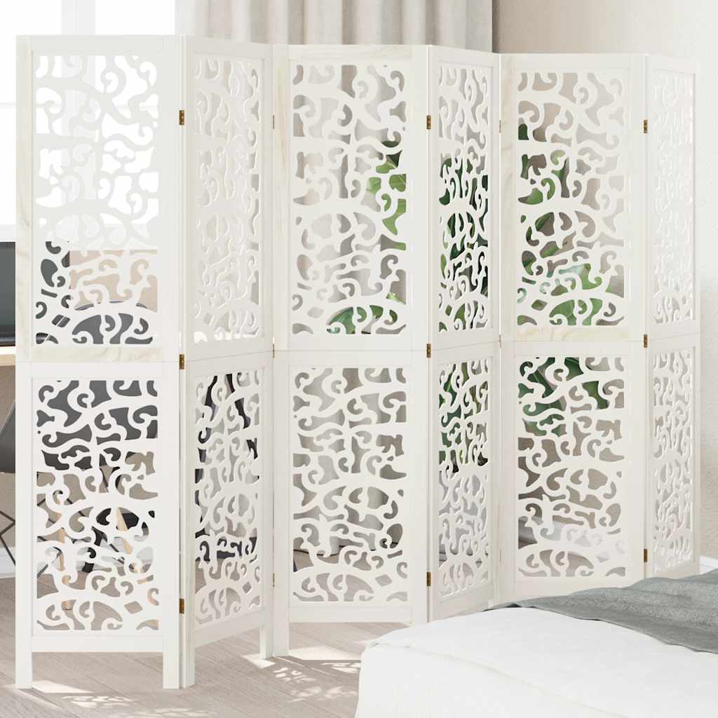 Room Divider 6 Panels White Solid Wood Paulownia – Croft Home & Garden
