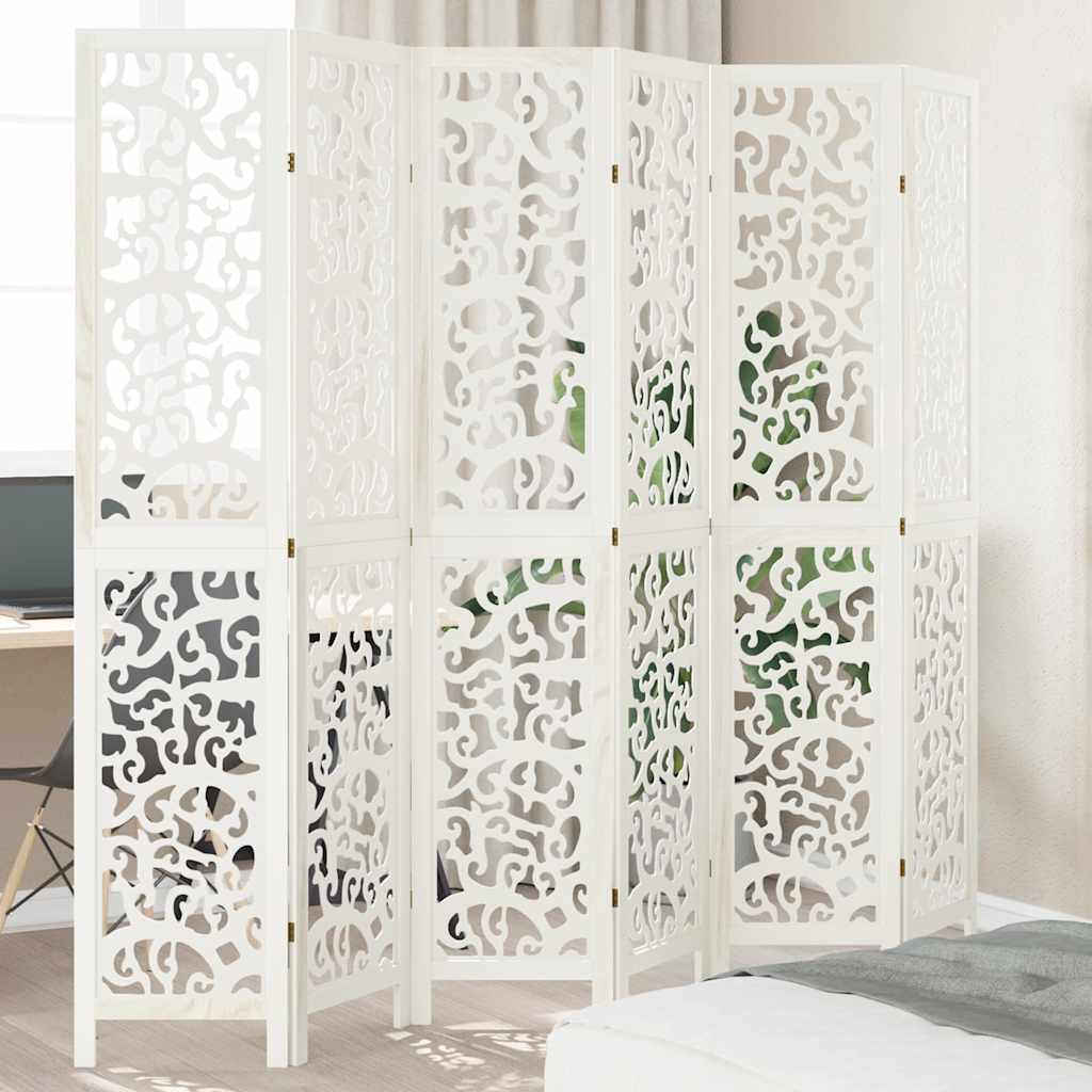 Room Divider 6 Panels White Solid Wood Paulownia – Croft Home & Garden