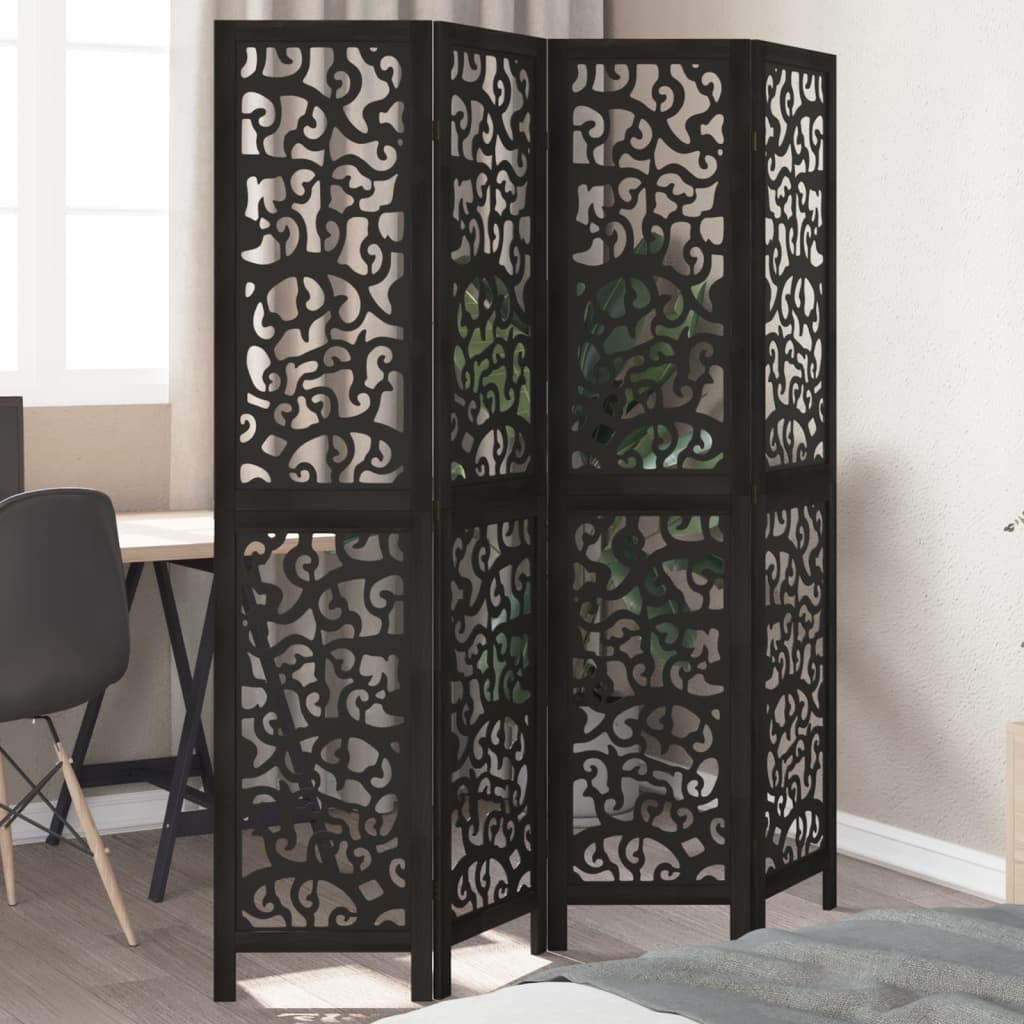 Room Divider 4 Panels Black Solid Wood Paulownia – Croft Home & Garden