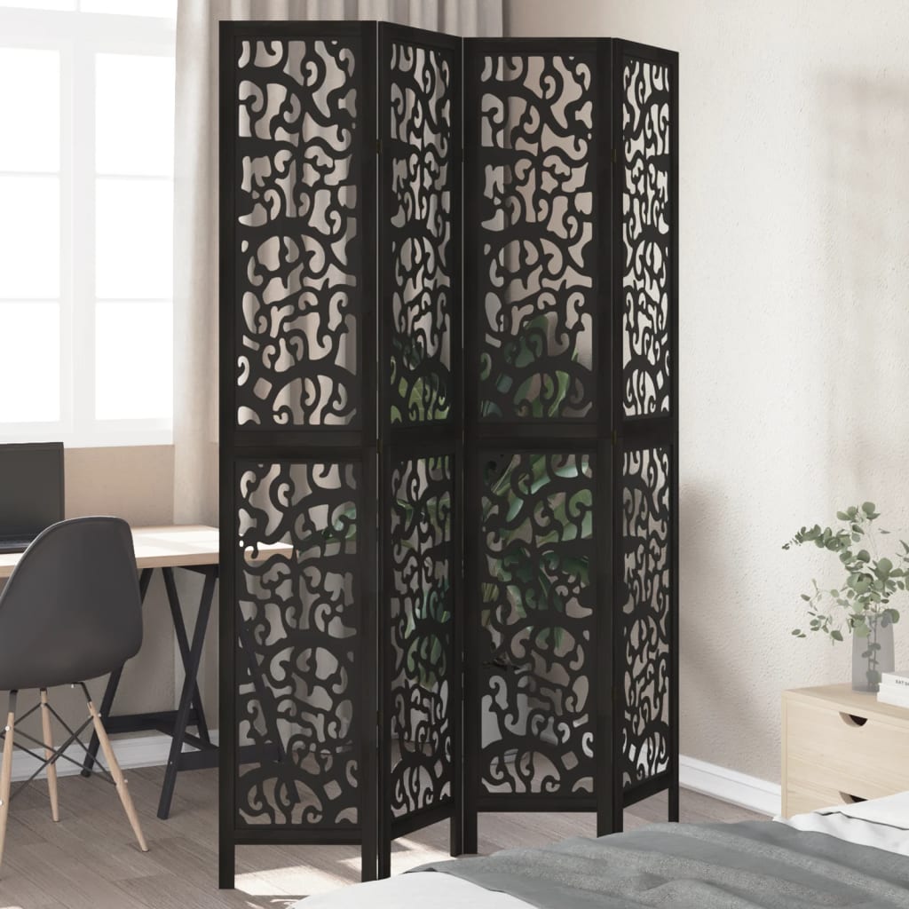 Room Divider 4 Panels Black Solid Wood Paulownia – Croft Home & Garden