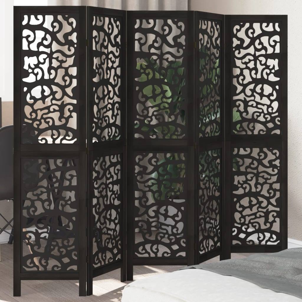 Room Divider 5 Panels Black Solid Wood Paulownia – Croft Home & Garden