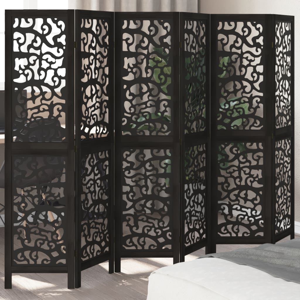 Room Divider 6 Panels Black Solid Wood Paulownia – Croft Home & Garden