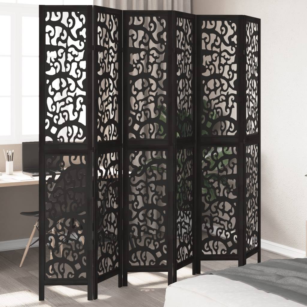 Room Divider 6 Panels Black Solid Wood Paulownia – Croft Home & Garden
