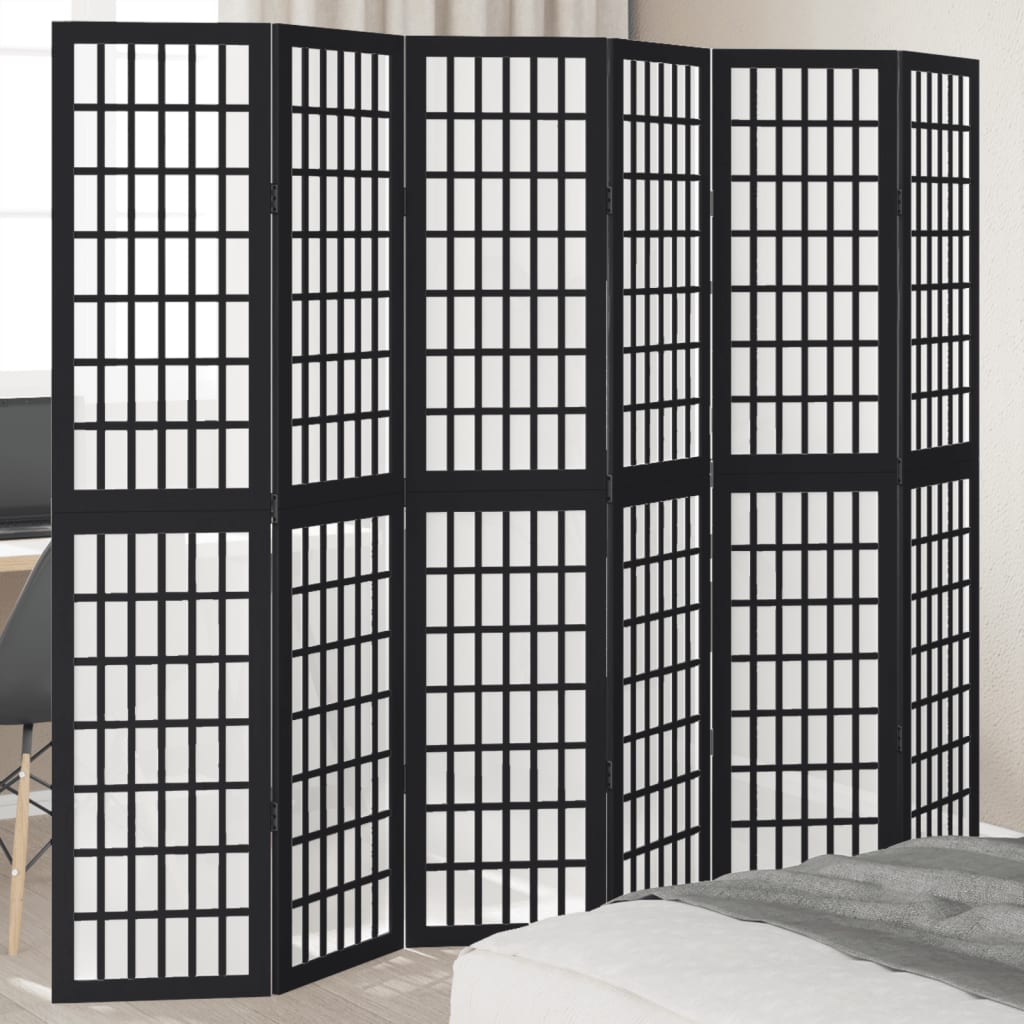 Room Divider 6 Panels Black Solid Wood Paulownia – Croft Home & Garden