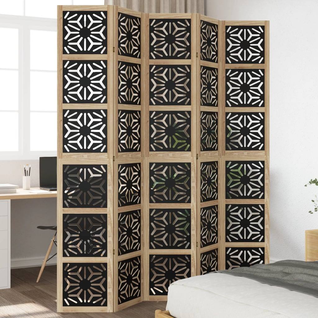 Room Divider 5 Panels Brown and Black Solid Wood Paulownia – Croft Home ...