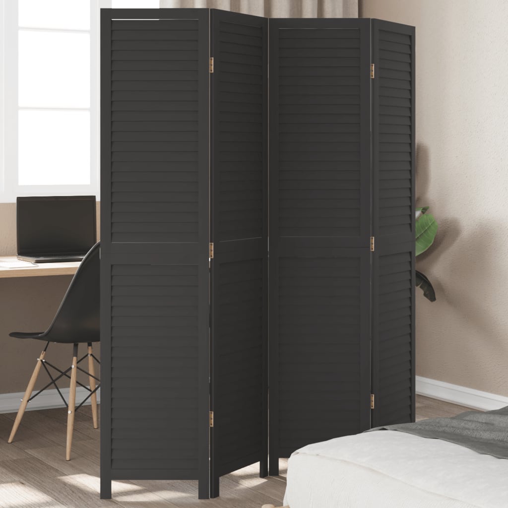 Room Divider 4 Panels Black Solid Wood Paulownia – Croft Home & Garden