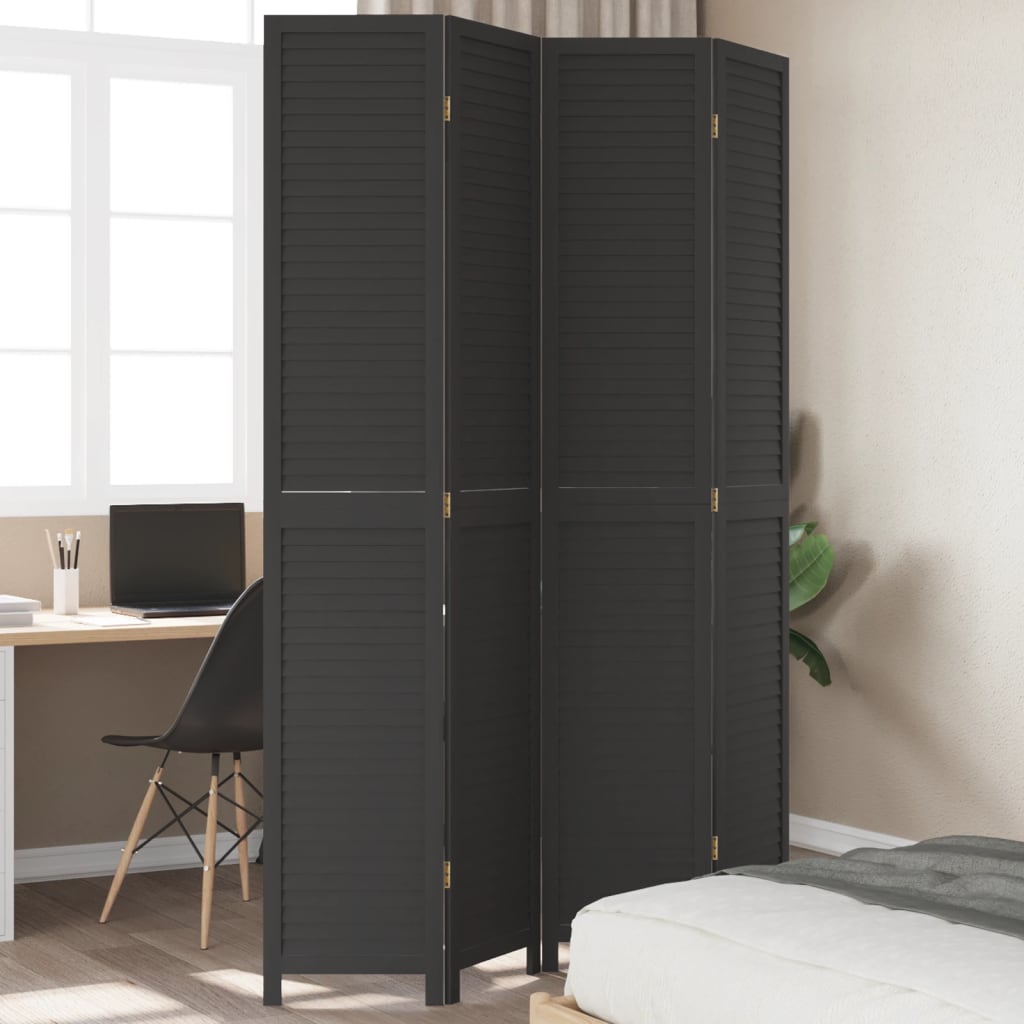Room Divider 4 Panels Black Solid Wood Paulownia – Croft Home & Garden