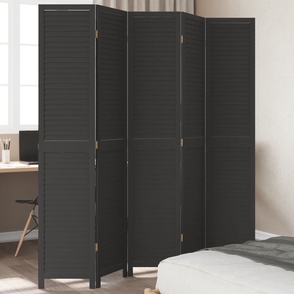 Room Divider 5 Panels Black Solid Wood Paulownia – Croft Home & Garden