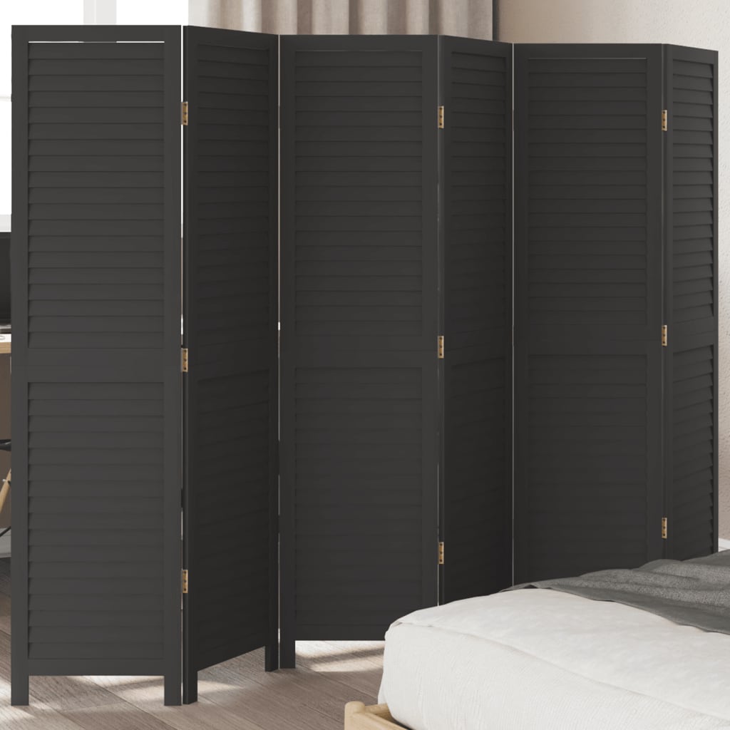 Room Divider 6 Panels Black Solid Wood Paulownia – Croft Home & Garden