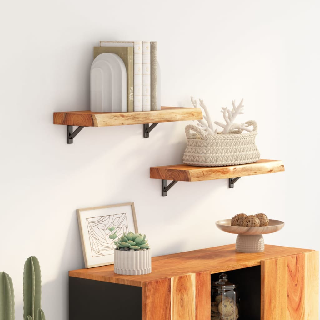 Wall Shelf 40x20x2.5 cm Rectangular Solid Wood Acacia Live Edge – Croft ...