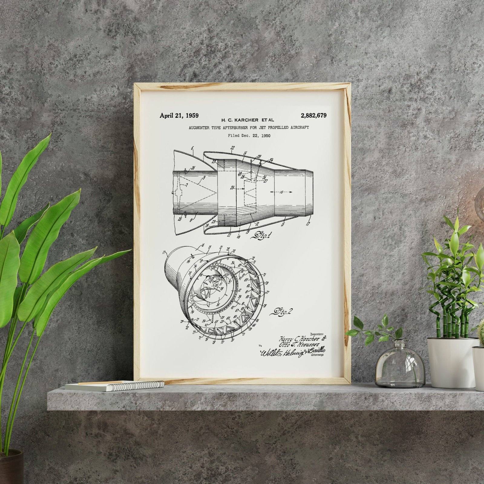 Aviation, aeroplane patent drawing print: Afterburner 1959 – Croft Home ...