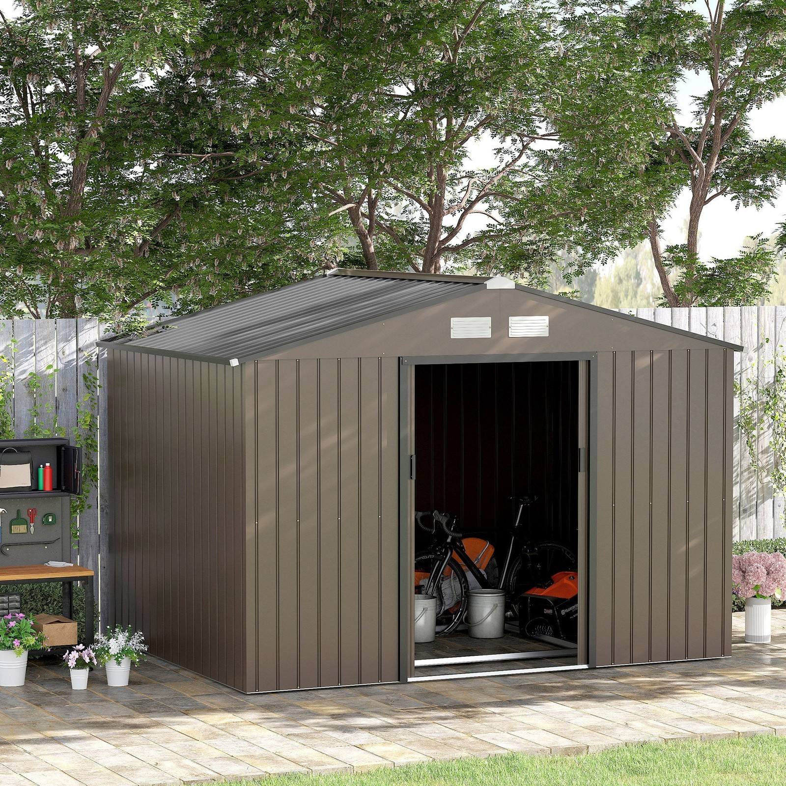 Galvanised 9 x 6' Double Door Apex Garden Shed With Ventilation Steel ...