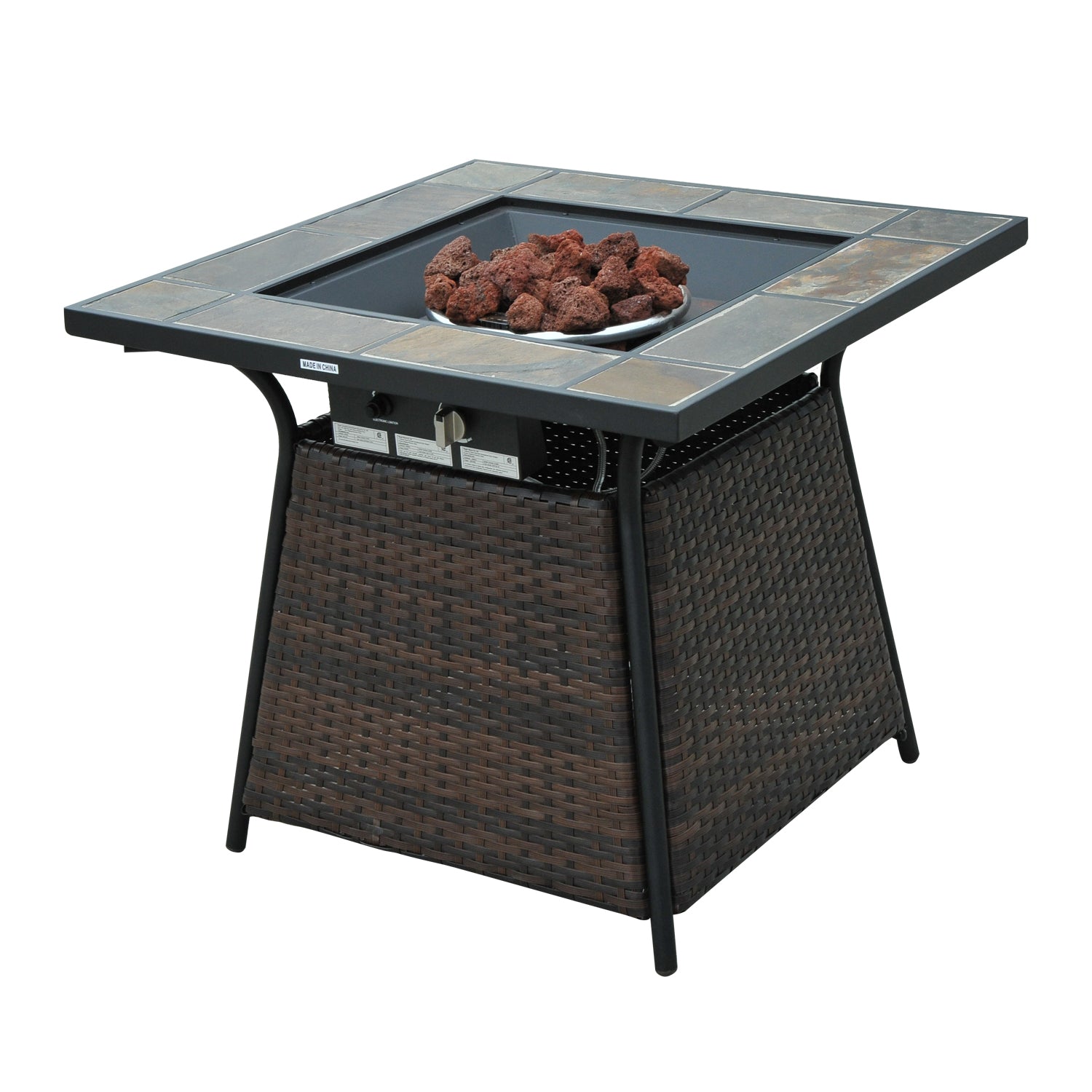 Rattan Gas Fire Pit W/Lid-Brown/Black – Croft Home & Garden