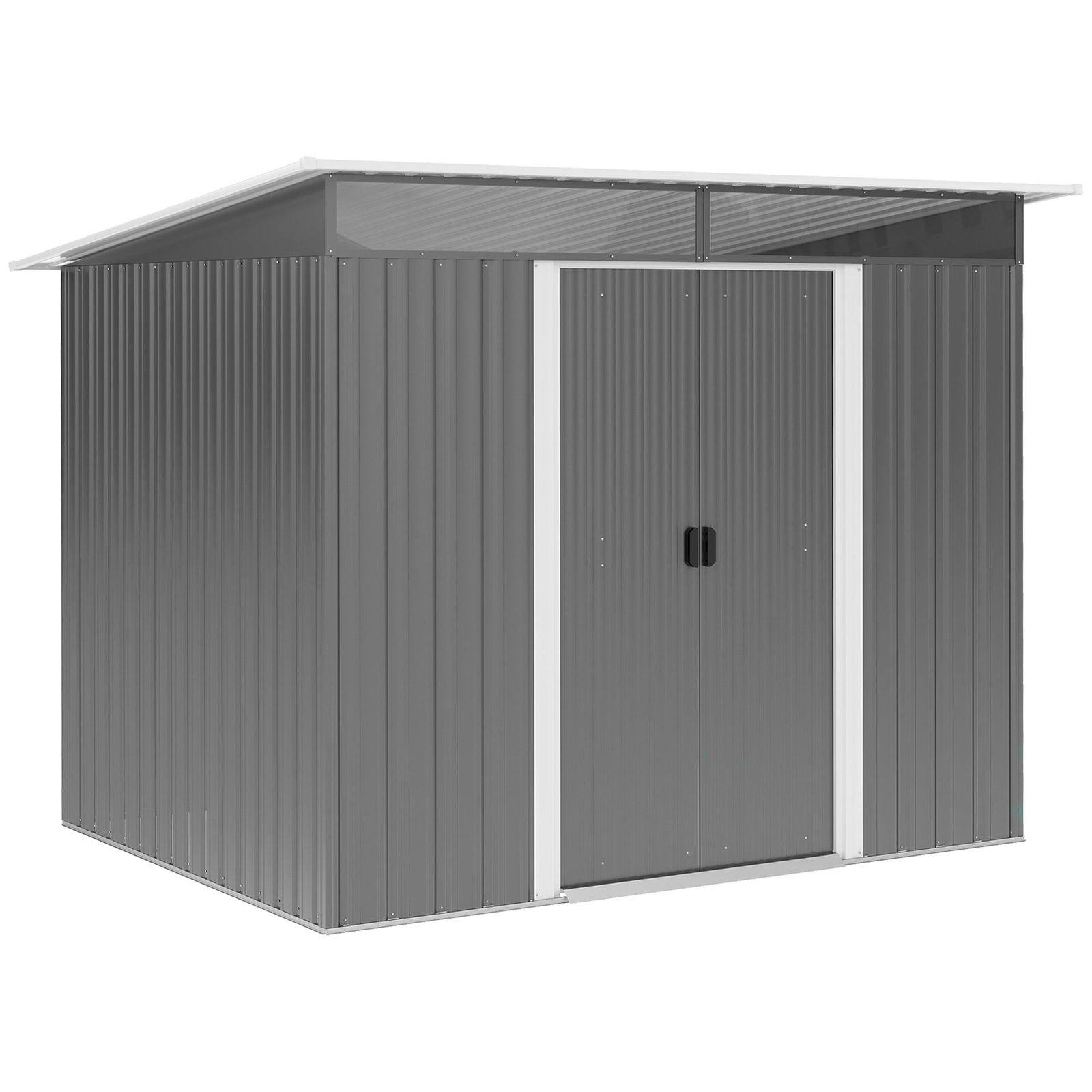 Galvanised 8.5 x 6' Double Door Pent Garden Shed With Ventilation Steel ...