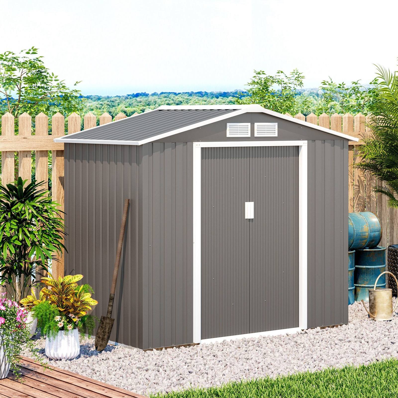 Galvanised 7 x 4' Double Door Apex Garden Shed Lockable With ...